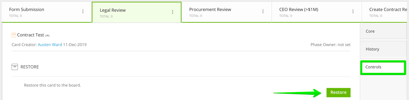 Archiving a Workflow Card